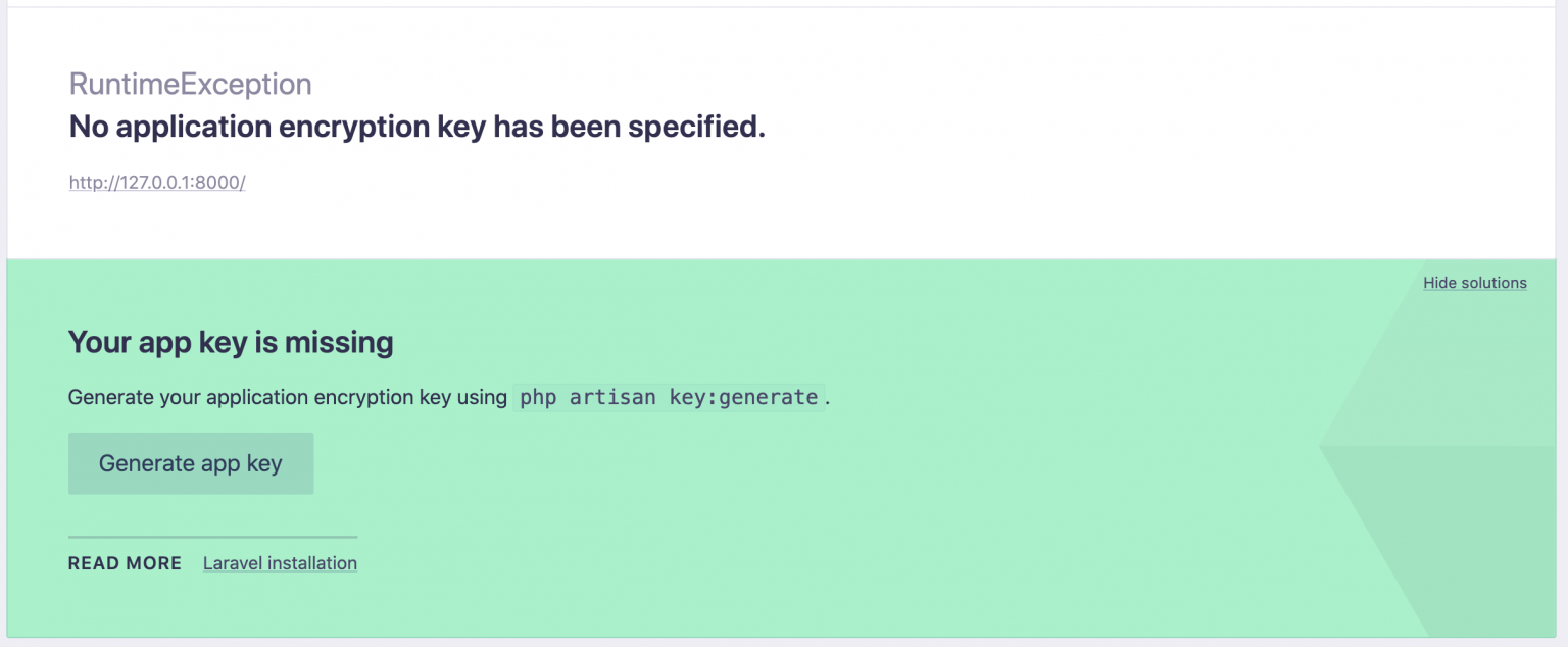 【Laravel】「No application encryption key ... 」エラーの解決方法！ | あきぞらてっく